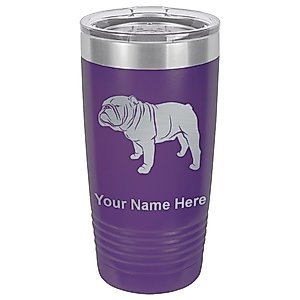 LaserGram 20oz Vacuum Insulated Tumbler Mug, Bulldog Dog, Personalized Engraving Included (Dark Purple)