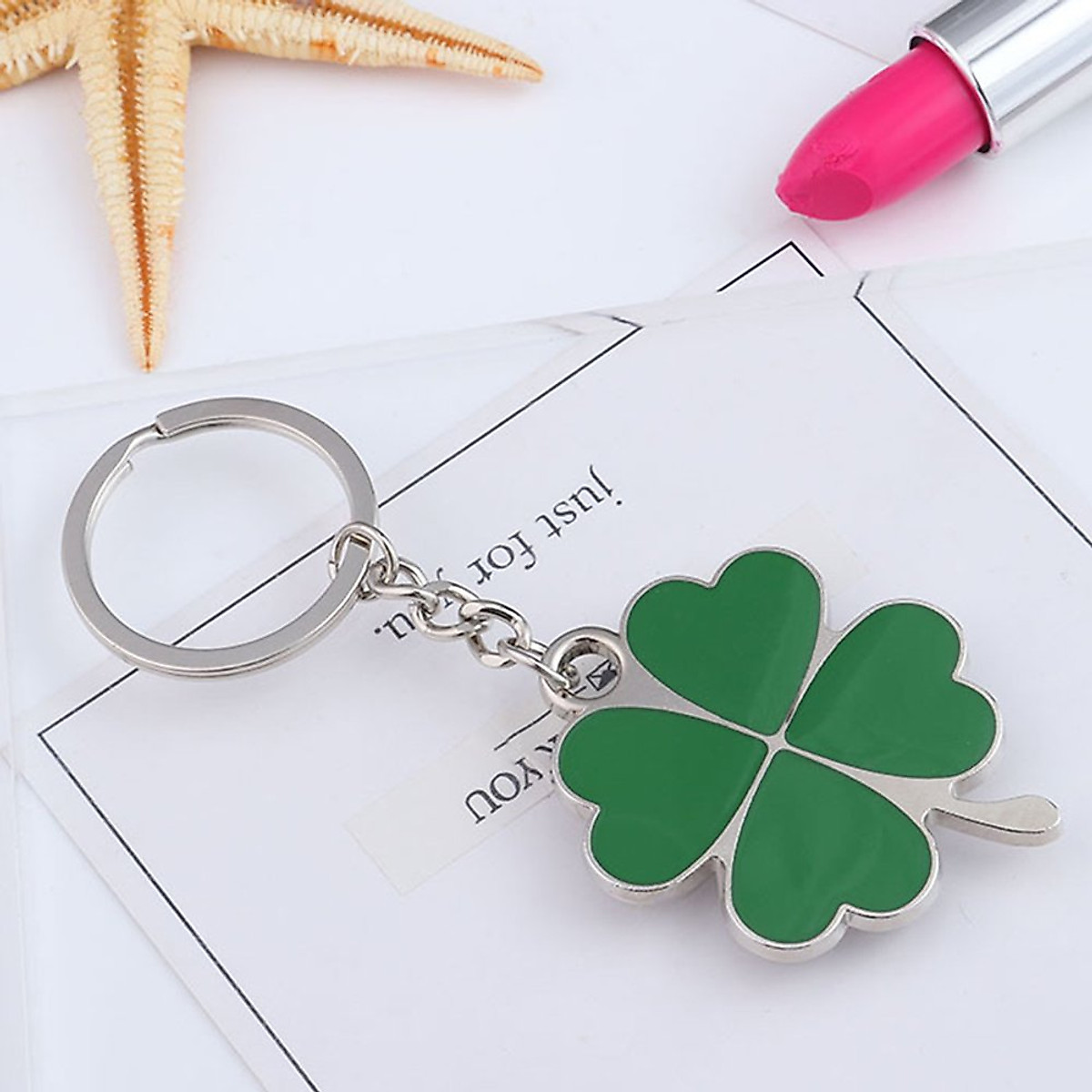 6pcs Four-Leaf Clover Fortune Keychain Lucky Shamrock Sparkling Charm Keyring St.Patrick Day