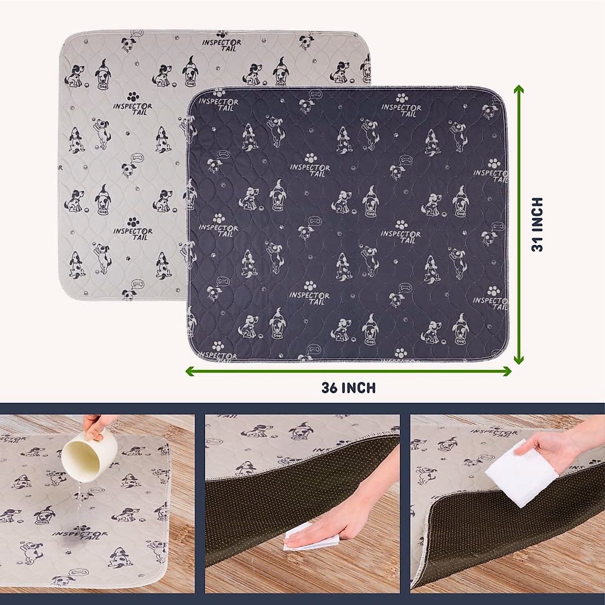 INSPECTOR TAIL Cooling Mat + 2 Washable Pee Pads | Bonus String Bag for Traveling & Dry Bag to Storage Wet Pads | Cooling Blanket for Large & Extra Large Dogs | 5 Pack Dog Essentials