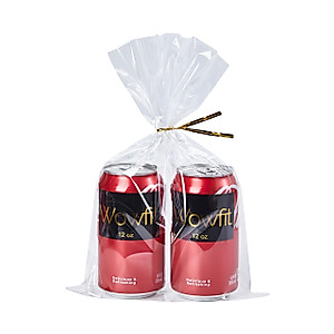 Wowfit 50 CT 8” x 12” Clear Flat Cellophane Treat Bags with 6” Gold Twist Ties, Cello Packaging for Mugs, Dessert, Muffins, Party Favors and Gift Wrapping