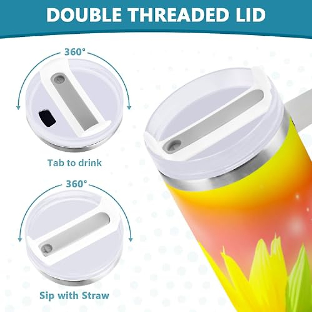 ARGTILDN 40 oz Tumbler Rainbow Sunflowers Insulated Travel Mug with Handle and Straw Lid Stainless Steel Vacuum Coffee Cup Tea Beverage Container Water Bottles for Car Sports office