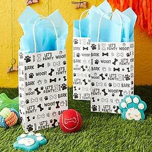 BLUE PANDA Dog Gift Bags with Handles, Lets Pawty, Woof, Bark (13.2 In, 24 Pack)