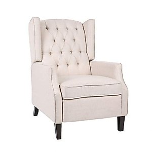 Christopher Knight Home Diana Wingback Recliner, Light Beige Tweed + Dark Brown