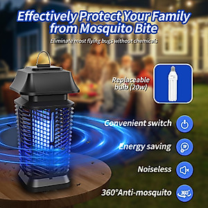 Bug Zapper Outdoor, 2024 Upgraded Mosquito Zapper for Indoors with Powerful 20W Bulb, 4200V Waterproof Fly Zapper,Electric Fly Traps Outdoor Mosquito Killer for Home,Backyard,Patio Yard,8.2Ft Cord