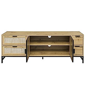 Voohek Boho Stand with Drawers and Adjustable Shelves, Media Console Table for 65 inch Television, Entertainment Center w/Storage Used in Living Room, for 65" TV/Rattan, Natural