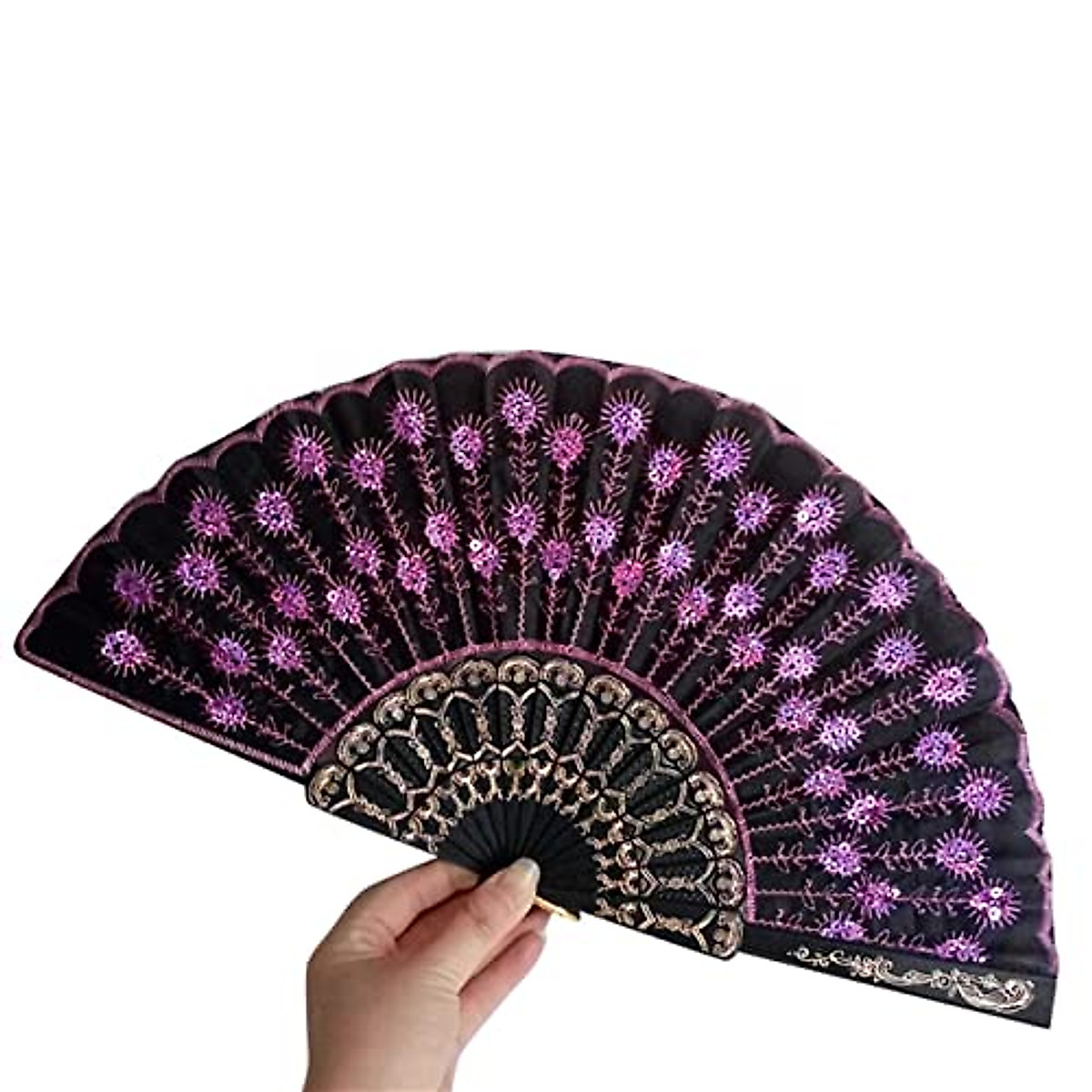 Folding Hand Fan Pattern Spanish Lace Silk Folding Hand Held Dance Fan Flower Silk Wedding Hand Fan Cool Bamboo Flower Hand Fans Personalized Decorative Fan (Color : G)