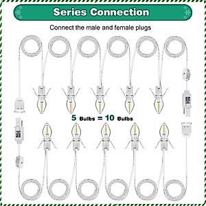 Meonum 4 Pack Christmas Village Light, Light Cord with 5 LED Light Bulb, 12 Ft Accessory Cord with C7 Lamp, Rotary On/Off, Female/Male Plugs, Spare Fuses, C7 Light Cord for Village House Craft Decor