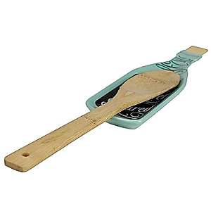 Home Basics Dinner is Poured Wine Shape Ceramic Spoon Rest Cooking Utensils/Ladle/Spatula Holder for Kitchen Countertop/Stovetop/Dinning Table, Teal