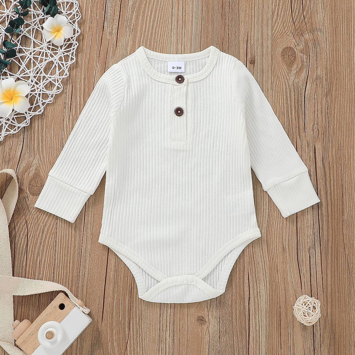 Lala Bear Baby Girl Boy 2 Pack Solid Long Sleeve Romper Bodysuit Clothes Black & White 12-18 Months