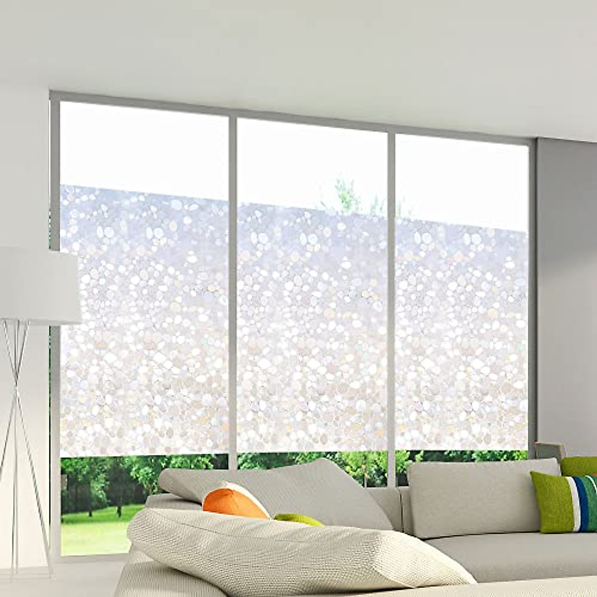 3D Pebble Window Privacy Film, Frosted Glass Window Film,Vinyl Decorative Window Decals, UV Blocking Window Coverings Static Clings Non Adhesive Window Film (17.5 x 78.7 inch)