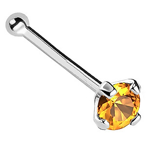 Jewelry Avalanche 22G Solid 14Kt Gold Nose Bone Stud with Prong Set real Citrine Gemstone, 14kt Yellow Gold or 14kt White Gold - November Birthstone Nose Ring-NBWG_CN-2.5MM