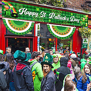 St Patrick's Day Decorations, St Patricks Day Outdoor Hanging Bunting Fan Flags, Large St Patricks Day Fence Banner, Irish Lucky Shamrock St Patricks Day Party Supplies for Garden Patio Parade