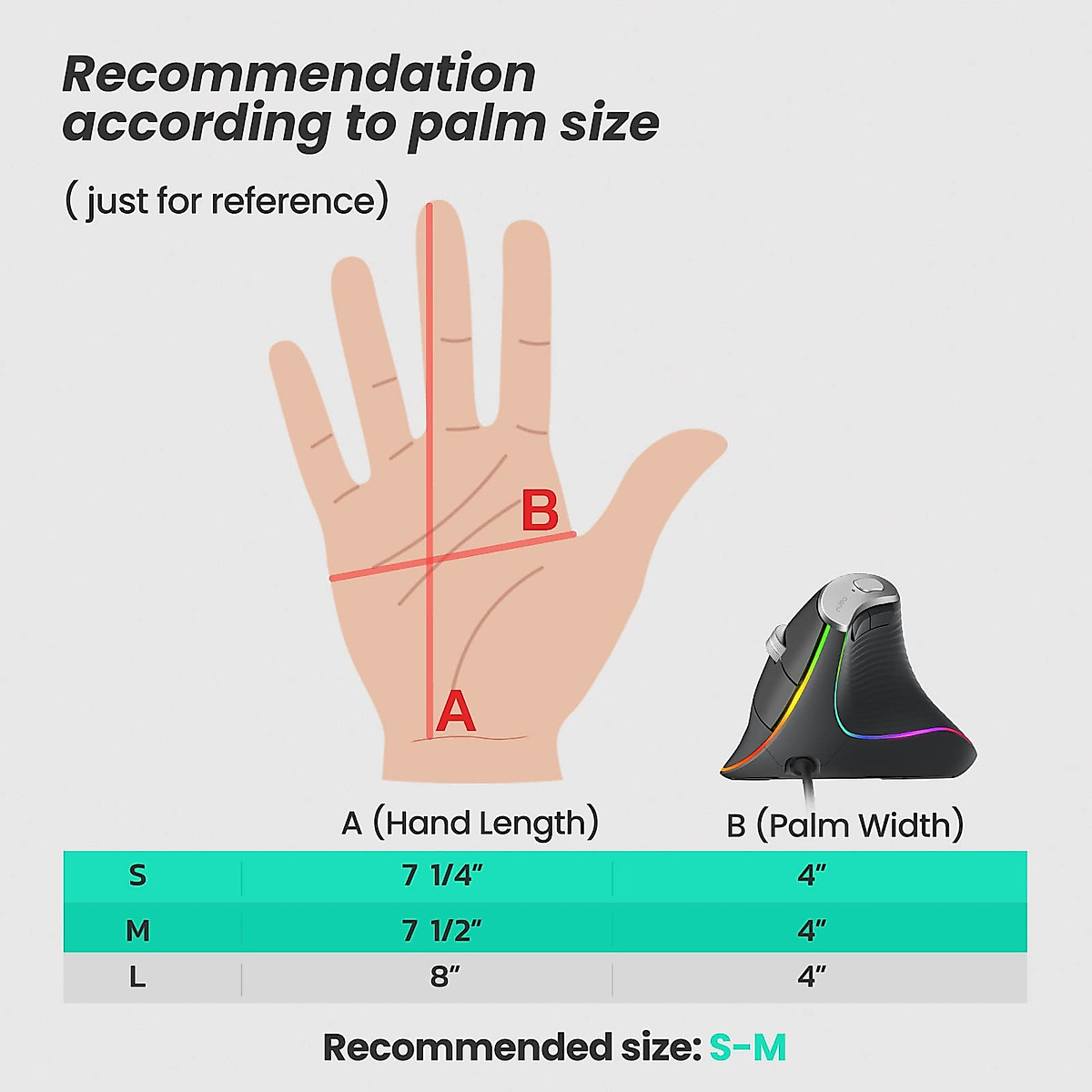 Nulea M504 Wired Vertical Mouse, USB Ergonomic Optical Mouse with 4 Adjustable DPI, 11 RGB Backlight Modes, Compatible for Laptop, PC, Desktop, Mac, Grey