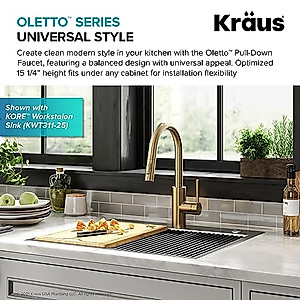 KRAUS Oletto Pull-Down Single Handle Kitchen Faucet with QuickDock Top Mount Installation Assembly in Spot Free Antique Champagne Bronze, 15 1/8 Inch, KPF-2620SFACB