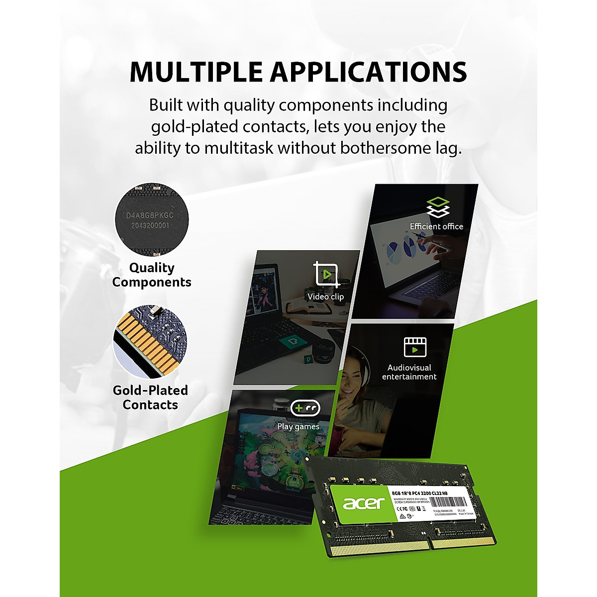 Acer SD100 8GB RAM DDR4 (1x8GB) Laptop Ram 3200 MHz SODIMM PC4-2500 CL22 Memory 1.2v - BL.9BWWA.206