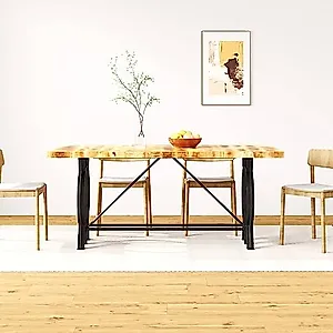 Tidyard Dining Table Mango Wood Tabletop Dinner Table Steel Legs for Kitchen, Bistro, Restaurant, Home Furniture 70.9 x 35.4 x 30 in