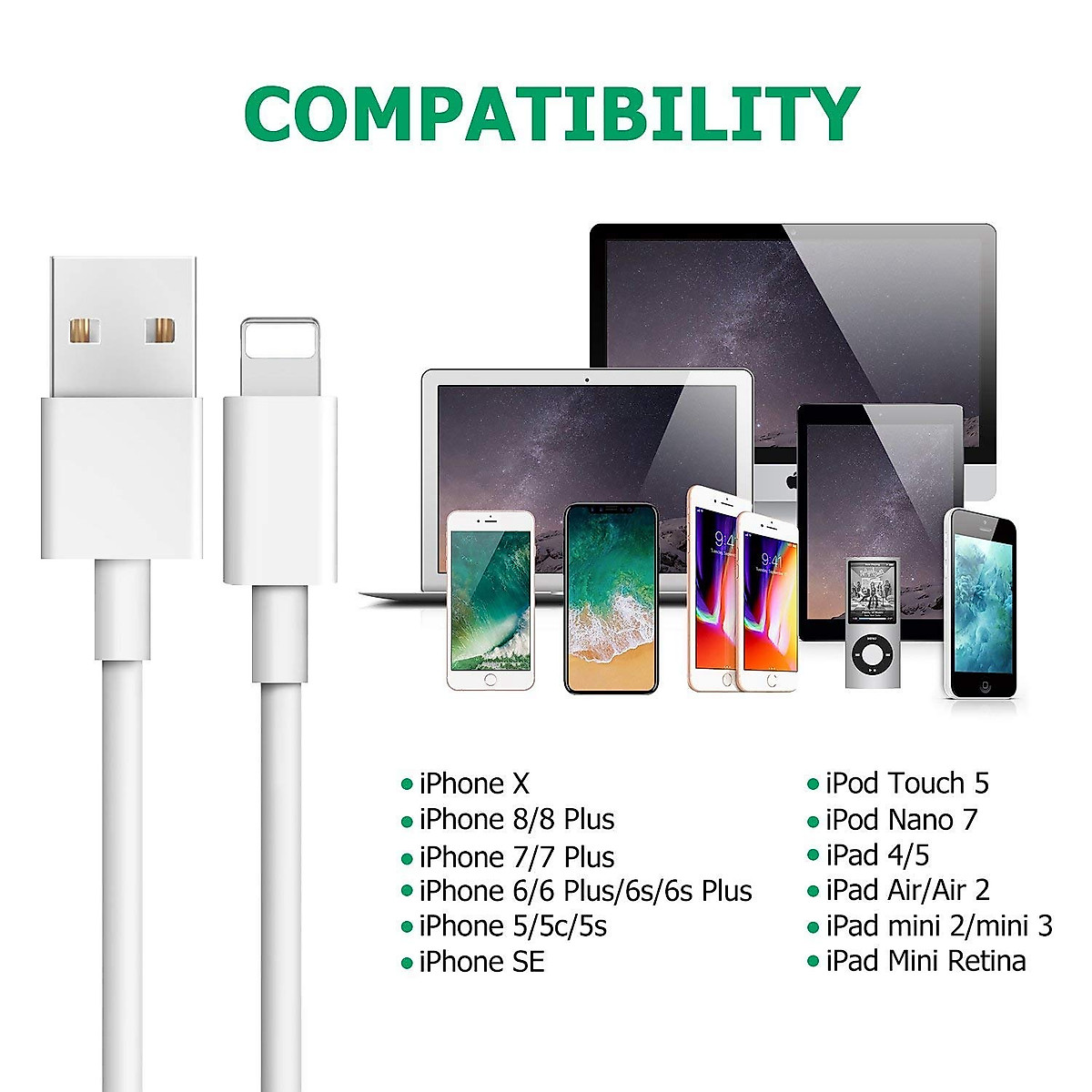 iPhone Charger,Atill Lightning Cable 5Pack 6FT iPhone Charging Cable Cord Compatible with iPhone X 8 8Plus 7 7Plus 6s 6sPlus 6 6Plus SE 5 5s 5c iPad iPod & More (White)