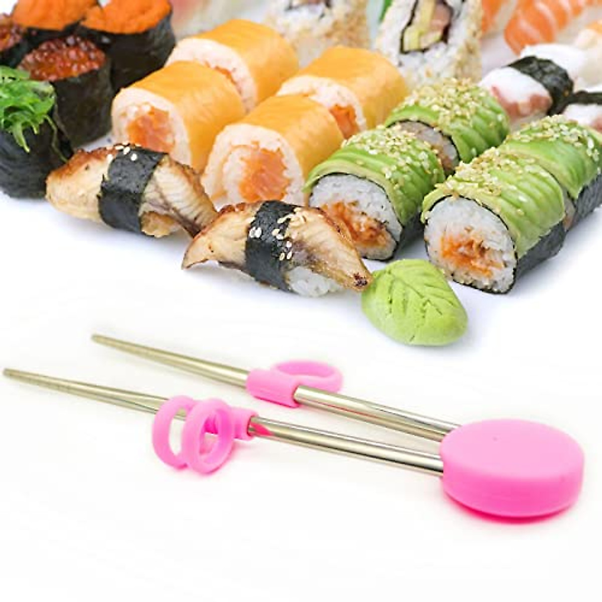 Teach Your Kids How to Use chopsticks with our 2 Pairs of Training Chopsticks for Beginner - Reusable Stainless Steel Kids' Chopsticks Perfect for Learning!（BLUE,PINK）