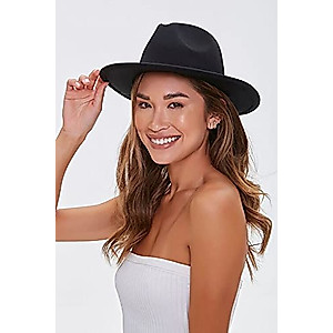 Womens Vintage Wide-Brim Fedora-Hat with Belt-Buckle Panama Hat for Women (Black 1pc, M:56-58cm/22.4-23.2inch)