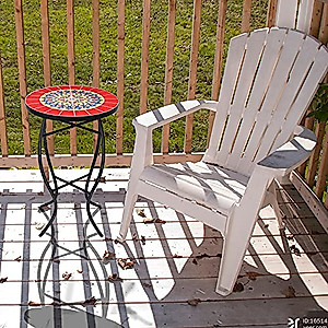 VCUTEKA Mosaic Outdoor Side Table - Small Patio Table Coffee Table Outside Accent Table Round End Plant Table for Bistro Balcony Porch Outdoor Benches 14'' Mosaic Table Red