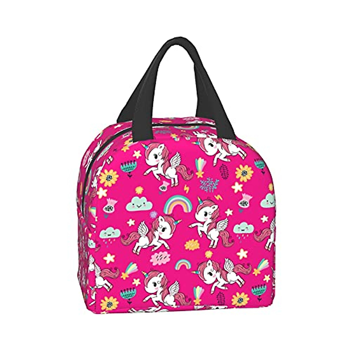 Unicorn Insulated Lunch Bag with Front Pocket,Reusable Cooler Tote with Zipper for Men & Women