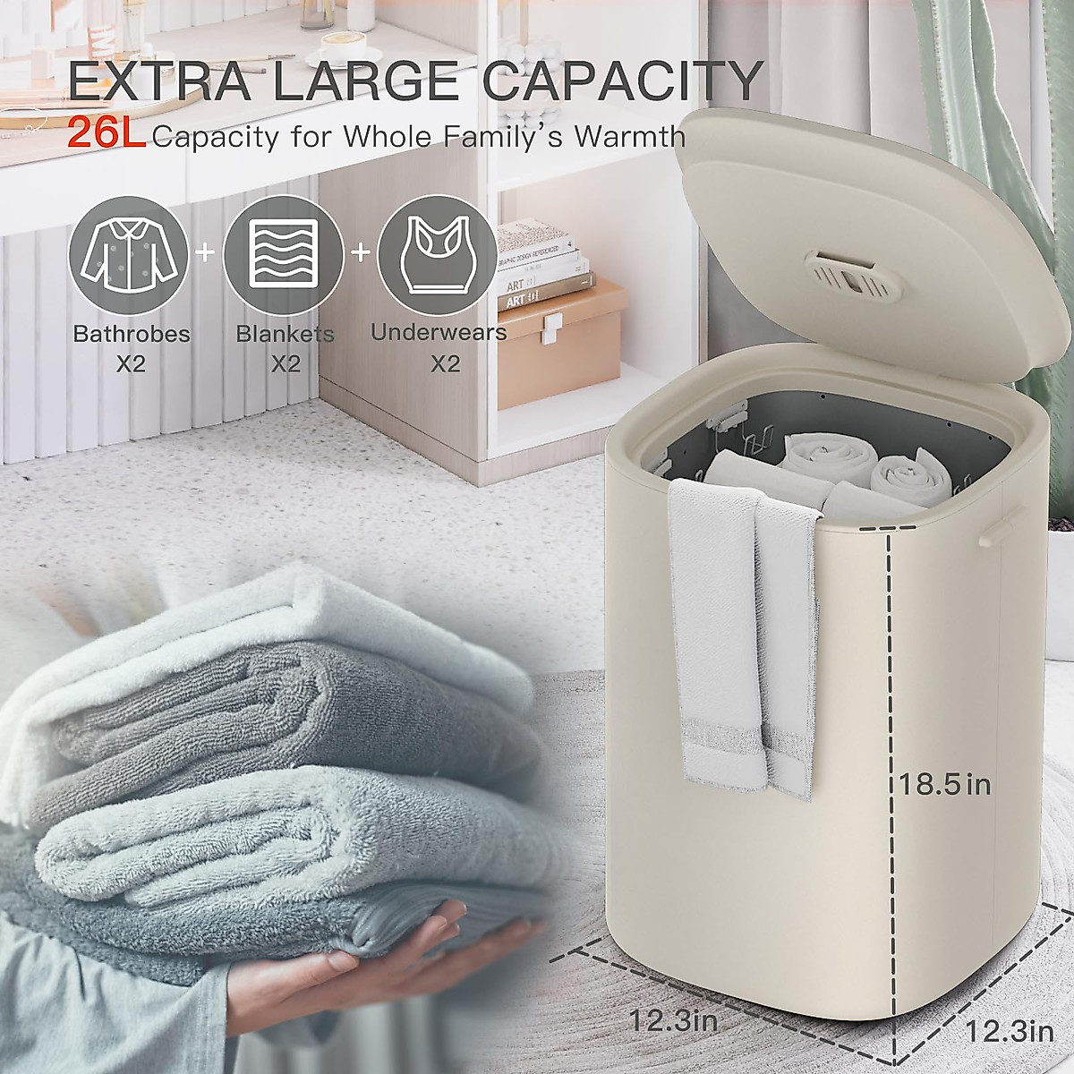 Towel Warmer Bucket, 26L Large Hot Towel Warmer with LED Display, Heat Timer 20/40/60 Min Adjustable, Up to 24 Hour Delay Timer, Fits Up to Two Oversized Towels - PJ, Bathrobe, Towel, Blue-Brown, A18