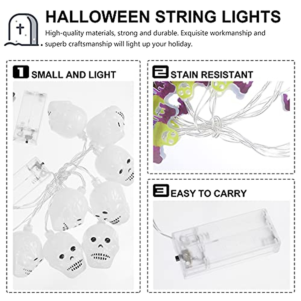 BESPORTBLE 2 Sets Halloween Fairy String Lights Decoration Ghost Skull Twinkle Garden Lights for Indoor Outdoor Home Yard Party Lamp