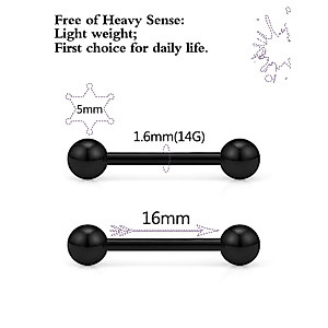 Kadogohno Black Nipple Rings for Women Nipple Piercing Jewelry 14G Nipple Rings Surgical Steel Screw Dangle Nipplerings Nipple Shield Ring Barbell Body Piercing Jewelry Set 5/8 Inch 16mm 10 Pairs