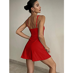 GOKATOSAU Women's Sleeveless Sweetheart Neckline A-line Split Bodycon Mini Dress Red