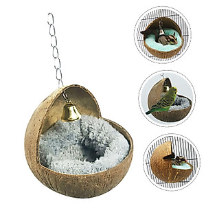 FUOYLOO Parrot Toys Parrot Hut House Shell Bird House Hamster Winter Warm Cage Bird Playground Winter Pet Chinchilla Bed Wood Toys Hanging Parrot House Coconut Shell Natural Bird Supplies