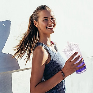 Aeisage Icy Tumbler Acrylic Freezer Mugs Summer Durinking Tumblers Double Wall Icy Juice Cup with Hidden Straw Integrated Plastic Mug (Purple)