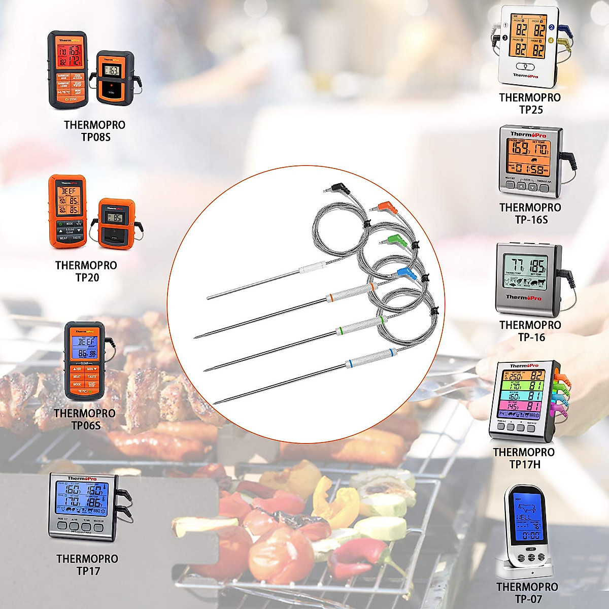 4-Pack Upgraded Replacement Probe Kit for Thermopro TP20 TP930 TP829 TP25 TP27 TP28,Ultra Accurate Fast Meat Temperature Ambient Probe for TP20 TP17 TP-27 TP17H TP930 TP829 TP826 TP28 with Probe Clip