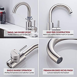 RODDEX Wet Bar Sink Faucet, Stainless Steel 360 Swivel Bar Mixer with 3 Hole Cover Deck Plate, Small Modern Single Handle Tap for Kitchen Bath Bathroom Sink, Brushed Nickel …