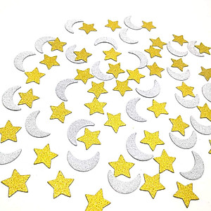 Twinkle Twinkle Little Star and Sliver Moon Confetti for Birthday Party Shower Wedding Party Decor and Table Decor confetti Glitter Paper Confetti 200 Pcs