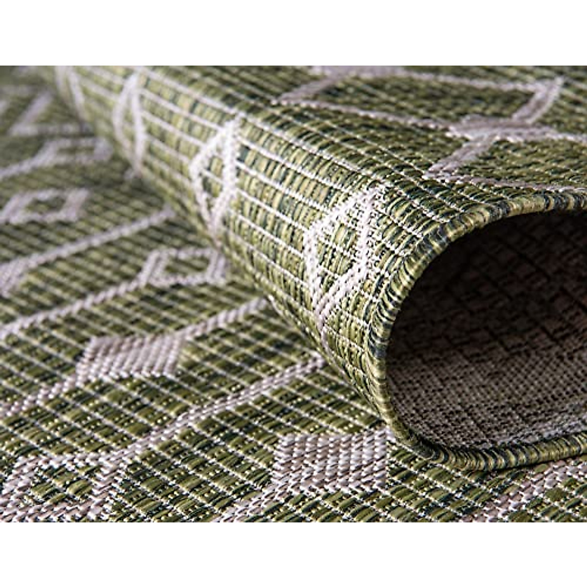 Unique Loom Outdoor Trellis Collection Area Rug - Tribal Trellis (2' x 8' Runner, Green/ Natural)