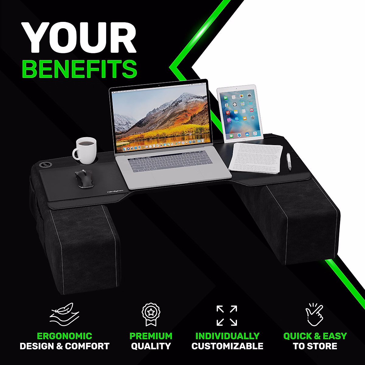Couchmaster CYBOSS - Extra Wide Laptop Stand for Couch and Bed, Ergonomic Design with Cushions, Lap Desk Supports Notebooks up to 18 Inches – You are The Big Boss! The CYBOSS!