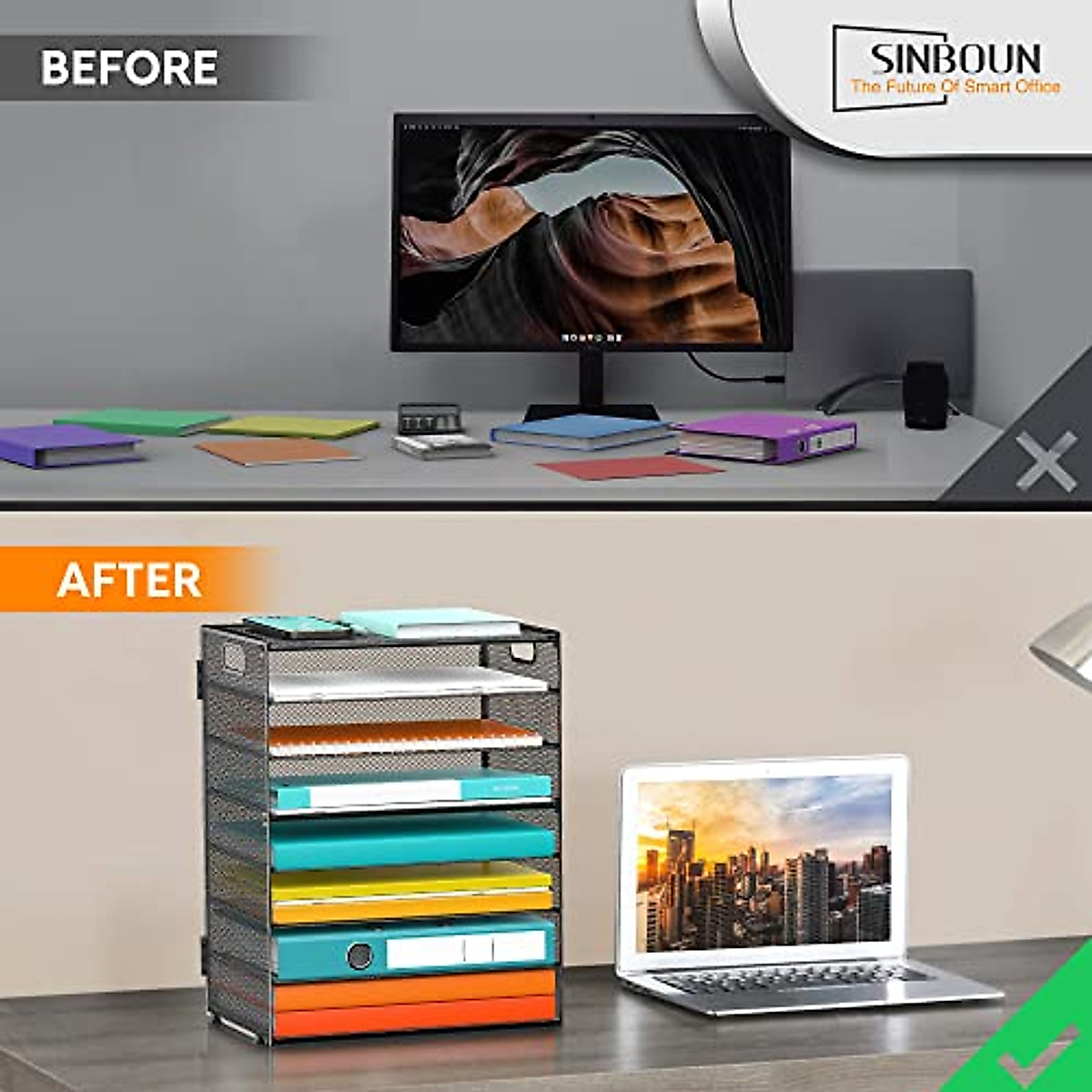 Sinboun 8-Tier Paper Organizer Letter Tray with Handle, Mesh Metal Desk File Organizer Paper Holder Office Organization for School Office Home