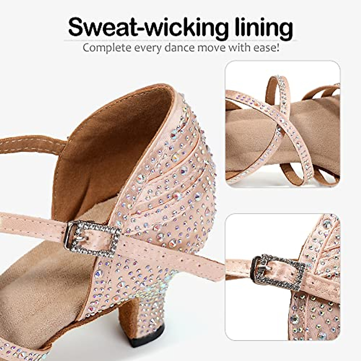 SWDZM Women's Rhinestone Dance Shoes Ballroom Latin Salsa Performance Practice Dancing Shoes,L377,Pink,Heel 2 1/3'',US 6.5