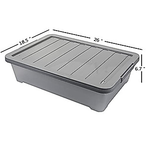 Readsky 3 Packs Large Clear Wheeled Latching Box, 40 L Plastic Underbed Storage Box with Gray Lid