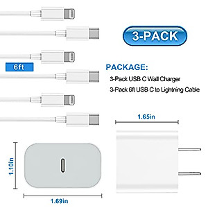 iPhone Charger Fast Charging【Apple MFi Certified】 3Pack USB-C Wall Charger Block with 6FT USB C to Lightning Cables for iPhone 14/14 Pro/14Pro Max/13/13 Pro/12/12 Pro/12 Pro Max/11/Xs Max/XR/X