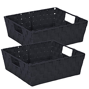 Simplify 15"x 13"x 5" Alloy Steel Rectangular Basket with 2 Built-in Carrying Handles, Black