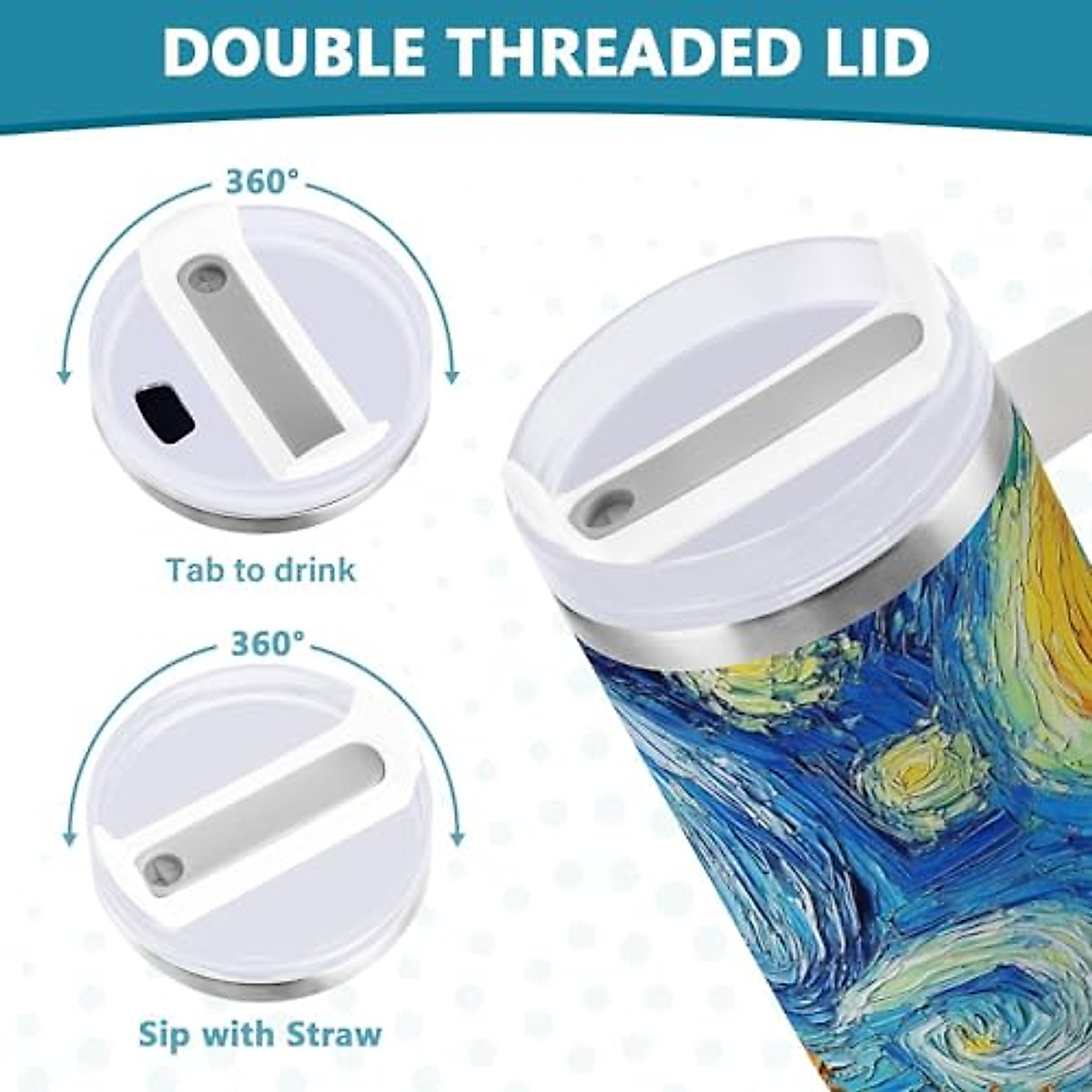 RPLIFE Starry Night Sunflowers Blue Stainless Steel Coffee Cup, Insulated Tumblers, Tumblers for Women