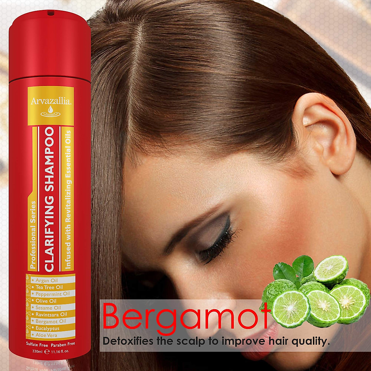 Arvazallia Clarifying Shampoo with Revitalizing Essential Oils - Professional-Grade Anti-Residue Cleanser Infused with Argan, Tea Tree, Peppermint, Olive, Sesame Oils, and Aloe