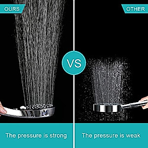 Goldenhome 12 Spray Setting Handheld Shower Head with ON/Off Pause Switch, 4.8" Showerhead with 6ft Stainless Steel Hose and Adjustable Angle Bracket, Chrome