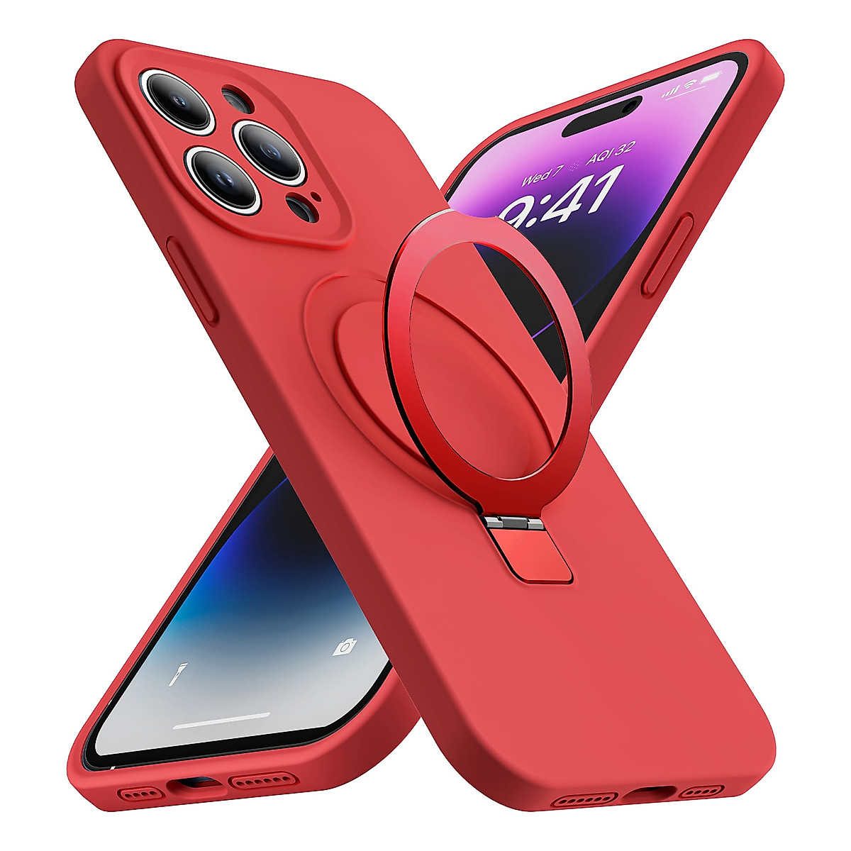SKYLMW Designed for iPhone 14 Pro Max Case with Magnetic Invisible Stand Compatible with MagSafe Military Drop Tested Shockproof Silicone iPhone 14 Pro Max Phone Cases for Women Men 6.7'' 2022, Red
