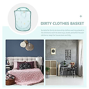 DOITOOL Collapsible Laundry Baskets Hanging Laundry Hamper, Cute Cartoon Pattern Foldable - up Mesh Hamper Dirty Clothes Basket with Carry Handles, Bathrom Dirty Clothes Hamper Green Rv Storage