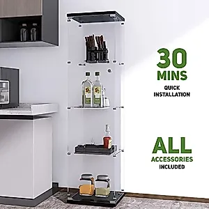 Beauty4U Glass Display Cabinet with 4 Shelves, Curio Cabinets for Living Room, Bedroom, Office, Black Floor Standing Glass Bookshelf, Quick Installation