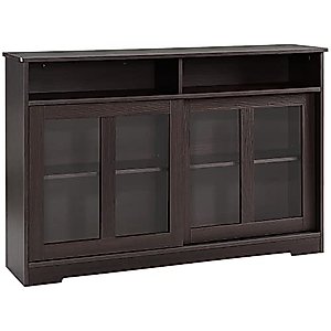 HOMCOM Sideboard Buffet Cabinet, Coffee Bar Cabinet,Credenza with Sliding Glass Doors, Cupboard and Adjustable Shelf, Dark Brown