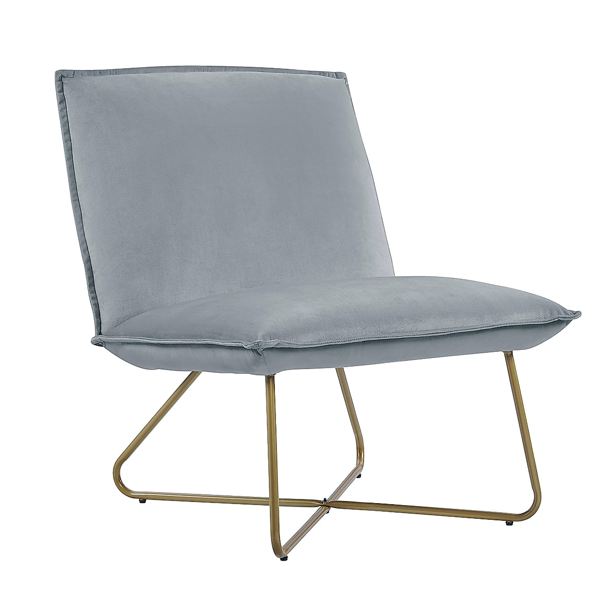 Linon Light Grey Velvet Gold Metal Base McAllister Accent Chair
