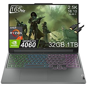 Lenovo Legion 5 Slim 16in WQXGA 2.5K 165Hz AMD Ryzen 7 7840HS GeForce RTX 4060 8GB 32GB DDR5 RAM 1TB PCIe SSD 8-Core Beat i7-12700H RGB Backlit Gaming Laptop 3D Nahimic Win 11 Home - 2023 Storm Grey